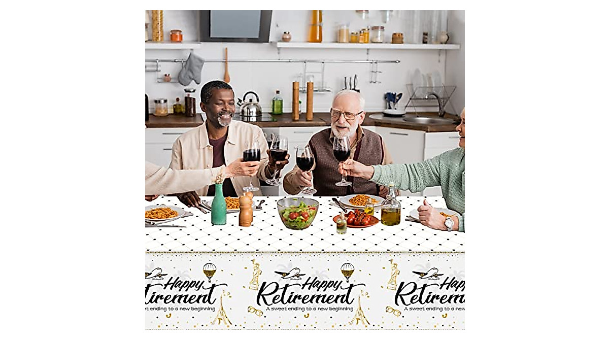White & Gold Retirement Tablecloths - Set of 3 Party Covers