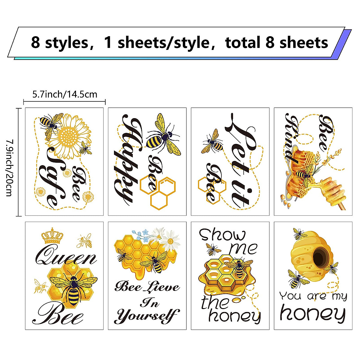 CRASPIRE 8 Sheets Bee Wall Decals Honey Window Clings Self-Adhesive Sunflower Wall Sticker Inspirational Quotes Decor Peel and Stick for Home Office Nursery Birthday Party Fridge Bedroom Bathroom