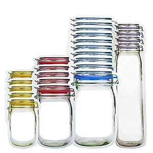 laffeya Candy Nut Bag, 24pcs Mason Jar Bag, Reusable Zipper Bags, Fresh Bags, Leakproof Snacks Sealed Storage Bags, Food Saver Bags