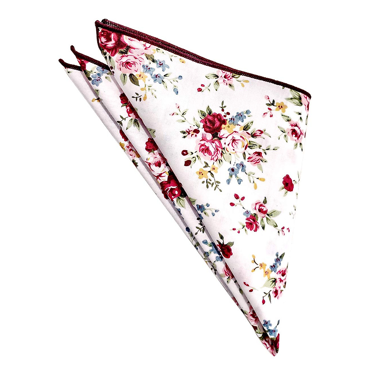 ZENXUS Mens Cotton Skinny Rose Floral White Tie Combo Set with Flower Pocket Square