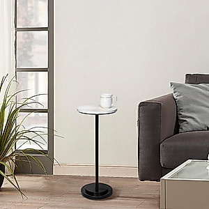 COVLON Drink Table, Carved Table Top Martini Table, Small Side Table, Weighted Base Pedestal Table for Living Room, Bedroom, Modern, White and Black