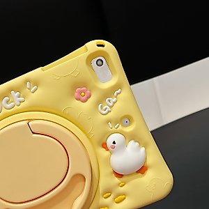 Silicone Yellow Duck Pattern Tablet Case with Lanyard and Built-in Foldable Stand Kickstand Shockproof Cover Case for Samsung Galaxy Tab A8 10.5 2021 X200/X205