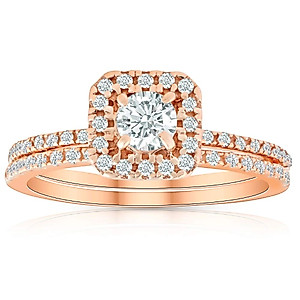 5/8 Ct TDW Diamond Cushion Halo Engagement Wedding Ring Set Rose Gold - Size 4