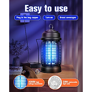 DEEZEE Bug Zapper Outdoor， 4200V Mosquito Zapper Indoor，20W Electric Fly Zapper ，Insect Zapper&Mosquito Killer lamp for Home, Patio, Kitchen, Backyard, Camping, Plug-in…