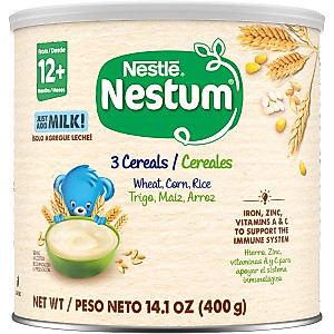 Nestle Nestum Junior Cereal, 3 Cereals - Wheat, Corn & Rice, Made for Toddlers 12 Months, 14.1 OZ Canister (Pack of 3)