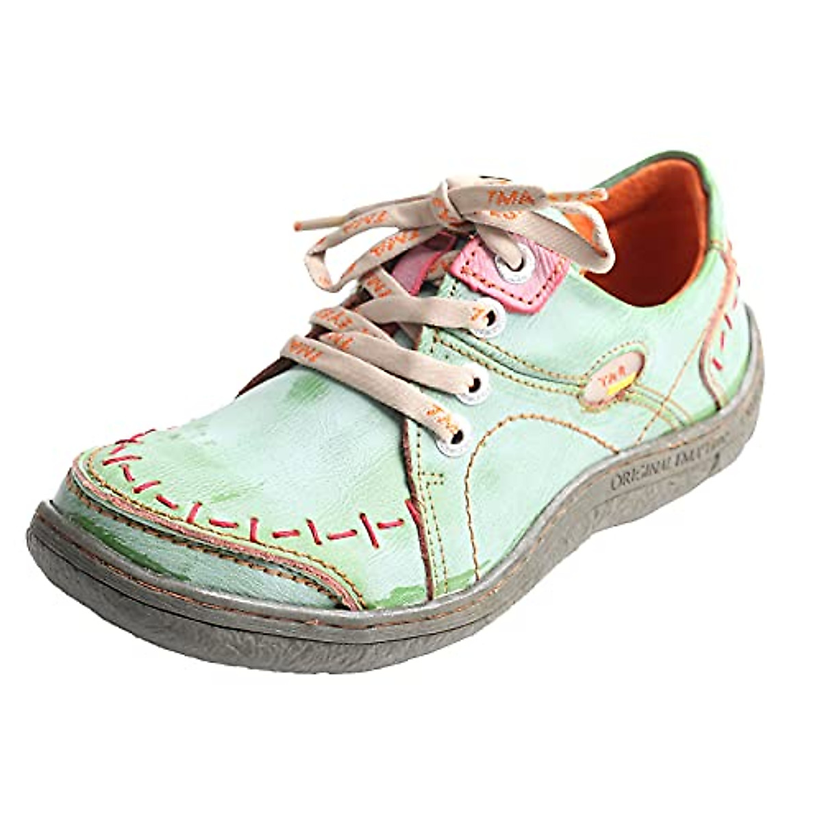 TMA EYES Women's Leather Hand Stitching Walking Travel Shoes Casual Lightweight Comfort Fashion Sneaker(Green,10.5)