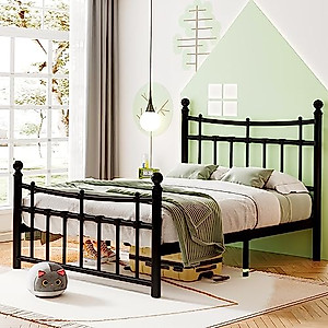 iPormis Metal Twin Bed Frame with Iron-Art Headboard, Heavy Duty Metal Platform Bed Frame with 14 Steel Slats Support, No Box Spring Needed, Noise-Free, Easy Assembly, Twin