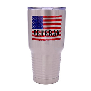 Rogue River Tactical USA Flag Military Veteran 30 Oz.Travel Tumbler Mug Cup w/Lid Vacuum Insulated Hot or Cold