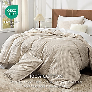 Bedsure Cotton Duvet Cover Queen Size - 100% Cotton Waffle Weave Beige Duvet Cover Queen Size, GentleSoft™ and Breathable Bedding Set for All Season, 3 Pieces, 90"x90"