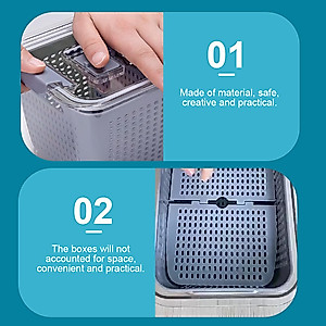 Cabilock Vegetable Fruit Storage Containers, Fresh Draining Basket, Box Refrigerator Crisper Fruit Fresh Containers Dual-Layer Food Storage Bin with Breathable Valve for Fridge, Dark Grey