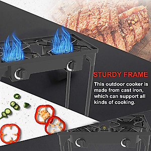 Outdoor & Indoor Portable Propane Stove, Single & Double Burners with Gas Premium Hose, Detachable Legs for Backyard Kitchen, Camping Grill, Hiking Cooking, Outdoor Recreation (DB02-Large,2 Burners)