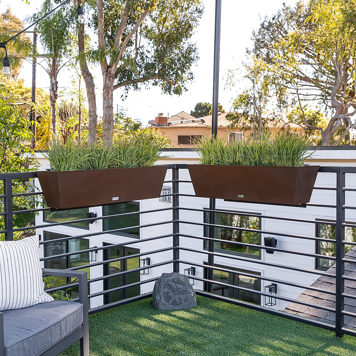 Veradek Pure Series Railing Planter - Plastic Hanging Planter for Outdoor Balcony/Fence | Durable All-Weather Use with Adjustable Brackets | Modern Décor for Flowers, Succulents, Hanging Plants