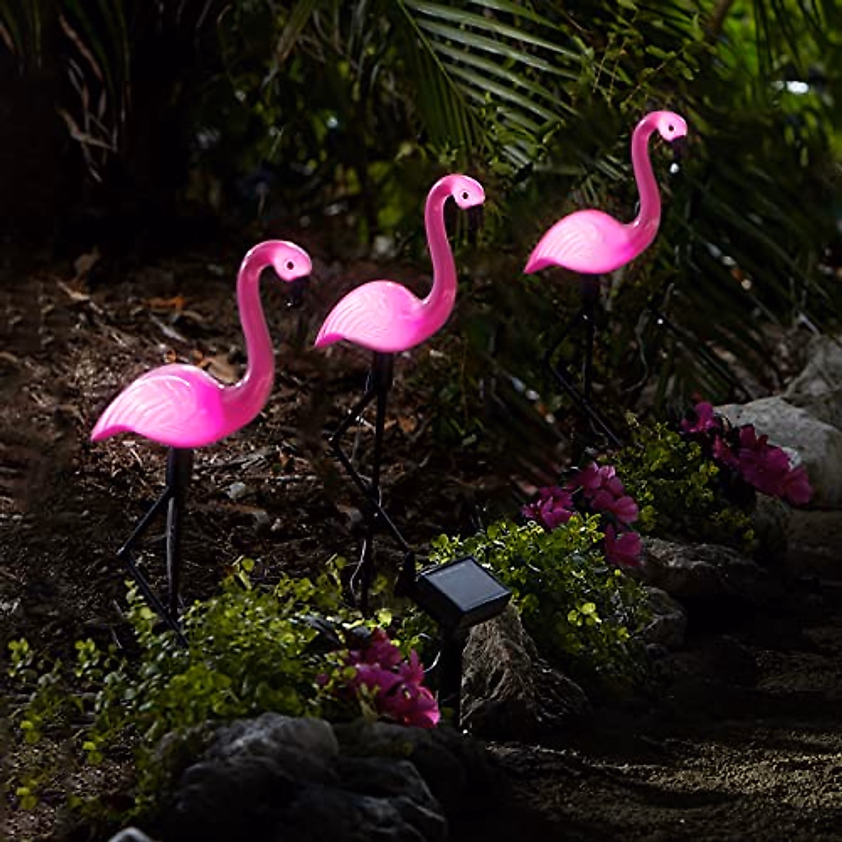 Flamingo Garden Solar Lights 3 Pieces Waterproof and Solar Powered Outdoor Decorative Stake Pink Lights for Pathway Lawn Yard Landscape Path Christmas Decorations Gifts