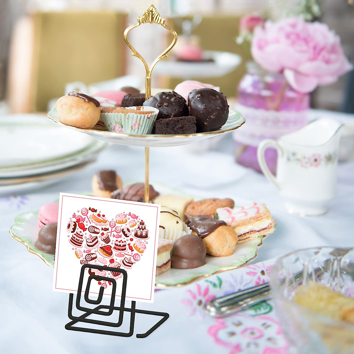 Urban Deco 26pcs Square Place Card Holder Stand - Metallic Table Number Holders, Mini Table Card Holder Table Picture Stands for Menu Memo Clip, Wedding, Party, Birthday (Black)