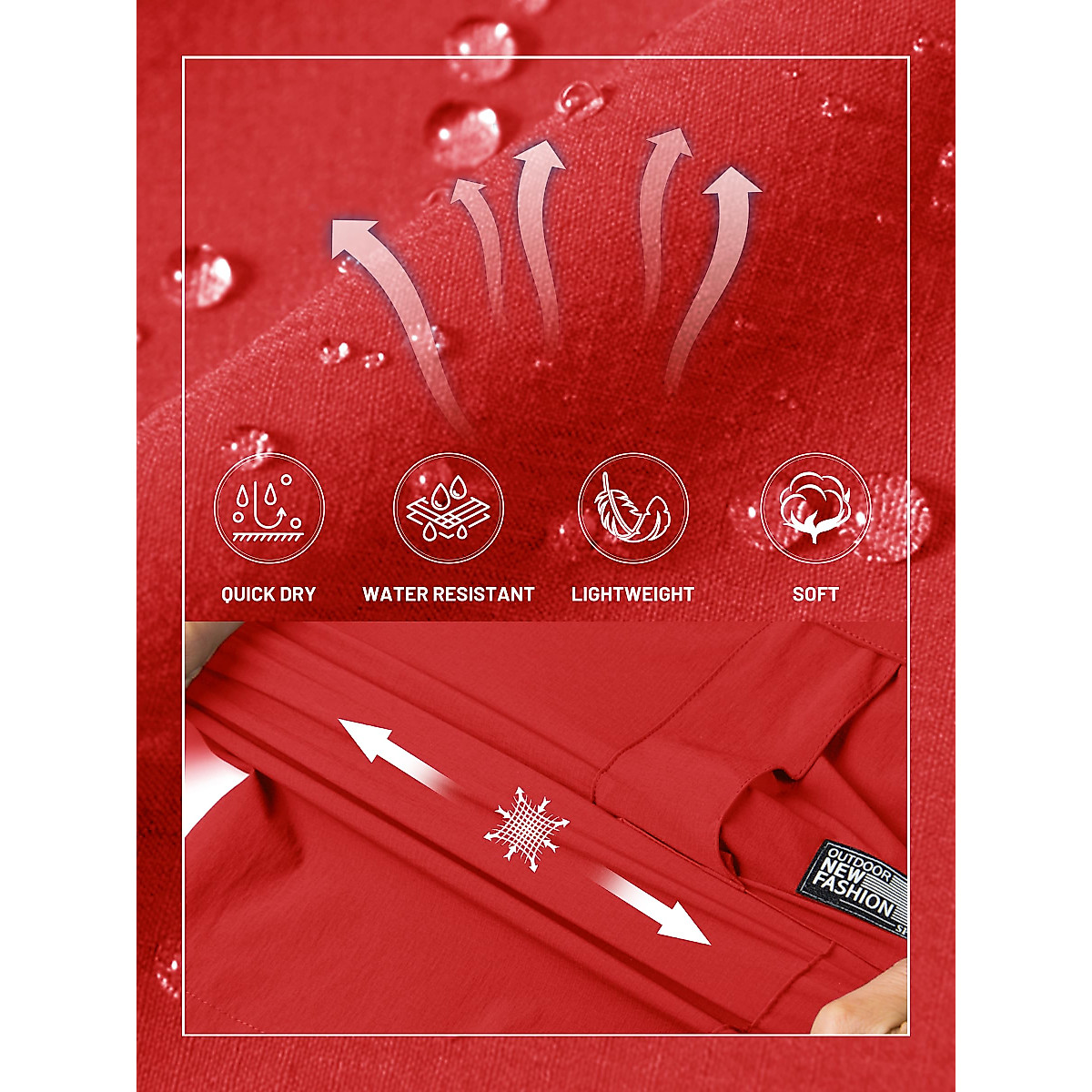 TACVASEN Mens Capris Shorts Men's Below Knee Shorts Red Cargo Shorts Tactical Workout Shorts Casual Hiking Shorts Zipper Pocket Shorts Men