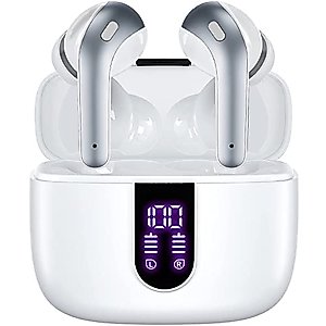 TAGRY Bluetooth Headphones True Wireless Earbuds 60H Playback LED Power Display Earphones with Wireless Charging Case IPX5 Waterproof in-Ear Earbuds with Mic for TV Smart Phone Computer Laptop Sports
