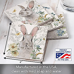 CounterArt Spring Meadow Bunnies Multi-Image Absorbent Stone Tumbled Tile Coaster 4 Pack with Protective Cork Backing Manufactured in The USA