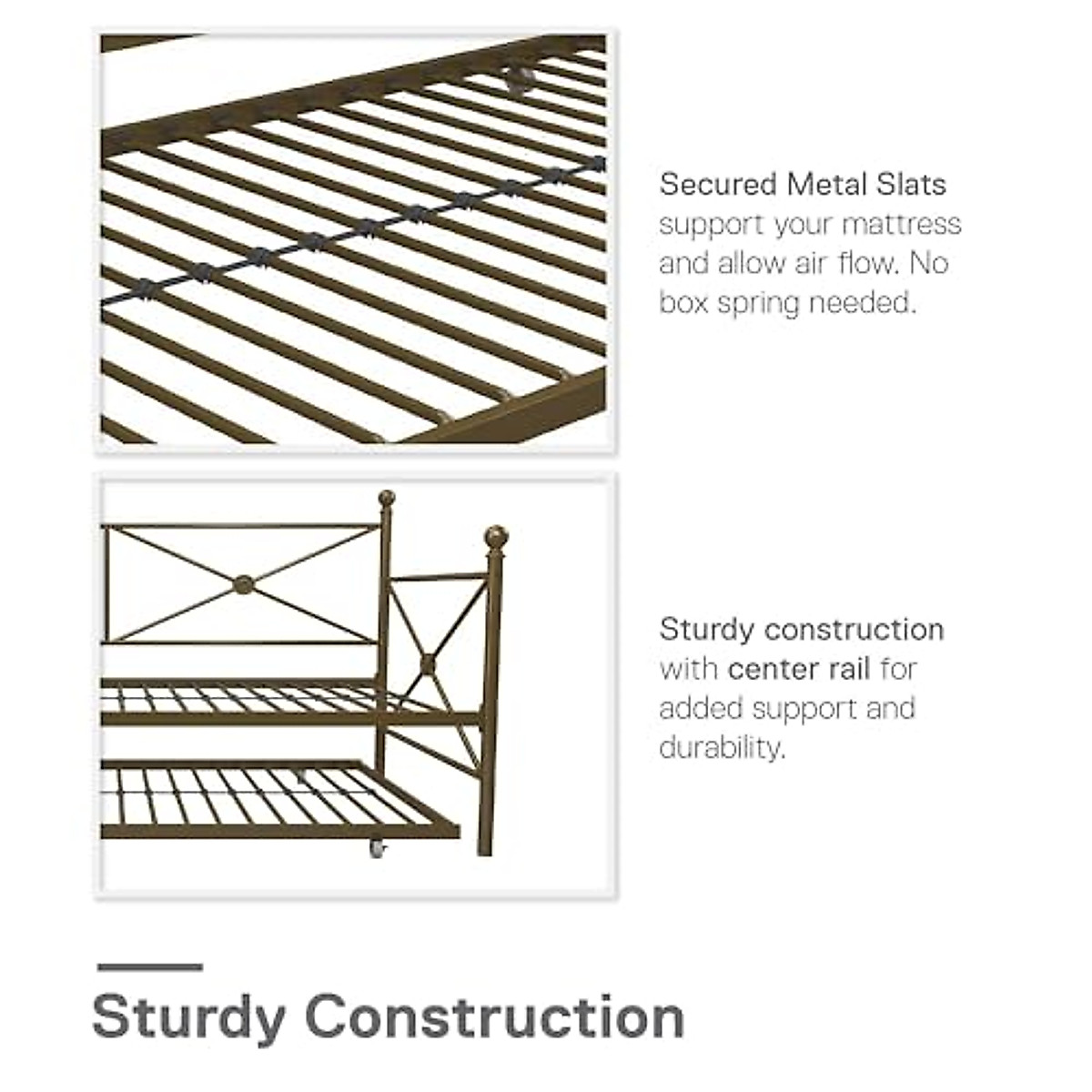 DHP Lina Metal Daybed with Trundle, Twin Size Sofa Bed Frame, Gold