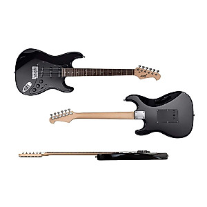 Monoprice Cali Classic Electric Guitar - Black, 6 Strings, Double-Cutaway Solid Body, Right Handed, SSS Pickups, Full-Range Tone, With Gig Bag, Perfect for Beginners - Indio Series