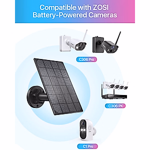 ZOSI Solar Panel Power Supply Only for ZOSI Security Wireless Rechargeable Battery Powered Camera C1pro & C306pro, IP66 Waterproof, 360° Adjustable Mounting Bracket, Non-Stop Charging