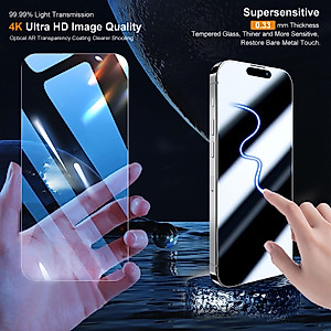 QHOHQ 3 Pack Screen Protector for iPhone 15 Pro [6.1 Inch] with 3 Pack Camera Lens Protector, Tempered Glass Film, HD Clear, 9H Hardness, No Bubbles, Case Friendly