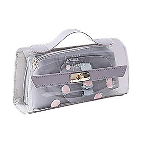 Large Capacity Pencil Pouch Portable Pen Bag Cute Cosmetic Bag Transparent Pencil Case Holder for Middle High School College Student (Purple)