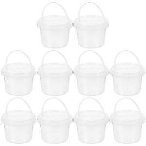 LUOZZY 10 Pcs Small Clear Plastic Buckets with Lids and Handles Ice Cream Buckets Airtight Food Storage Bucket with Lids for Kitchen (0.5 Liter)