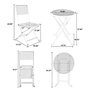 MEMAEMO 3-Piece Patio Bistro Set, Metal Folding Outdoor Patio Furniture Sets, Stainless Steel Patio Conversation Set with Folding Patio Round Table and Chairs for Yard, Garden or Balcony, White