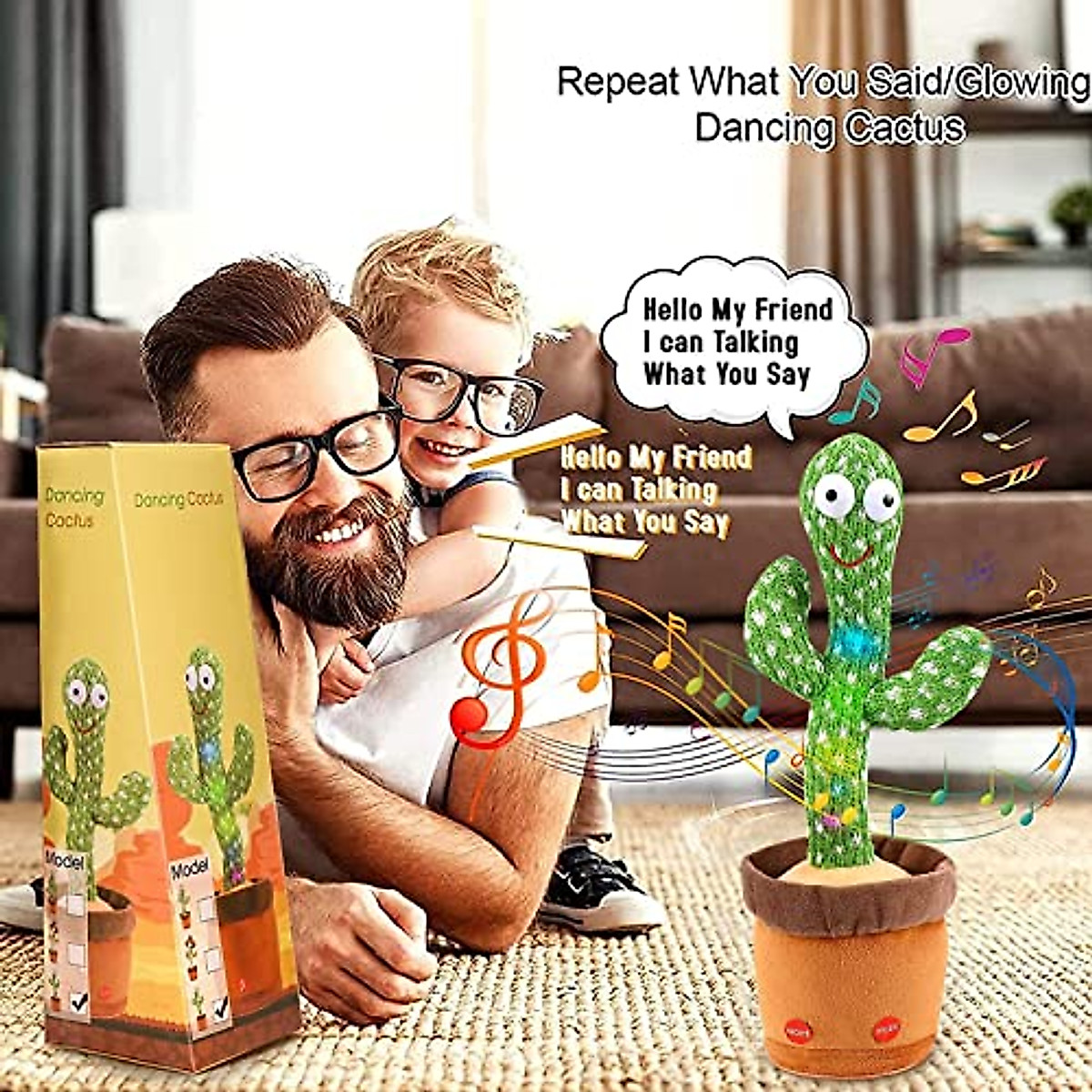 Emoin Dancing Cactus Baby Toys 6 to 12 Months, Talking Cactus Toys Repeats What You Say Baby Boy Toys, Dancing Cactus Mimicking Toy with LED English Sing Talking 15 Second Voice Recorder Musical Toys