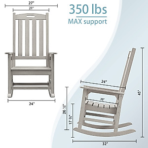 Psilvam Oversized Outdoor Rocking Chair, with 21" Wide Seat and 32" Tall Backrest, Pre-Assembled with Most Components for Effortless Installation (Gray)