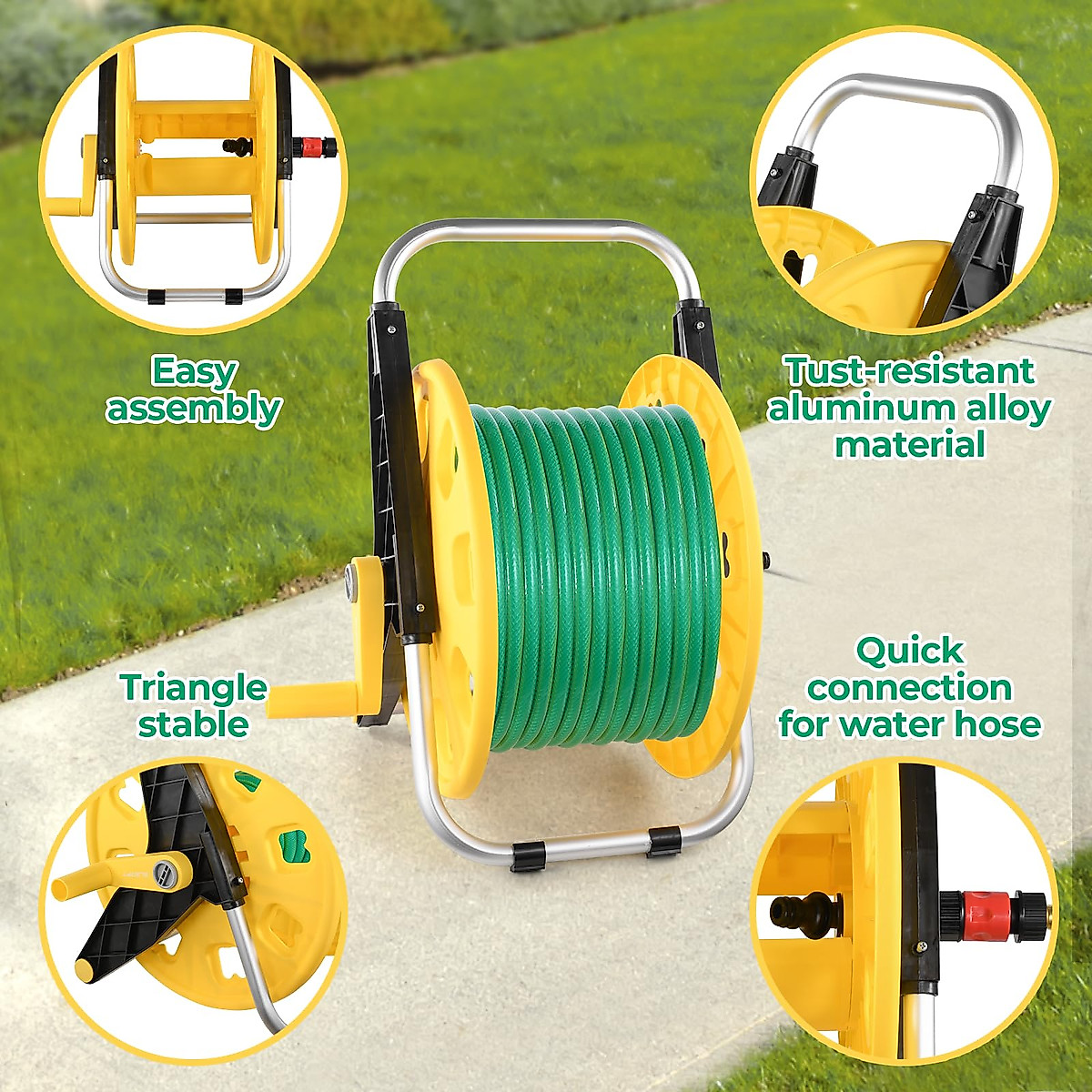 Portable Garden Hose Reel-Holds 131-Feet Hose Of 5/8-Inch,Wall/Floor Mounted 2 In1 Water Hose Holders For Outside With Hose Adapter For Outside Yard Lawn
