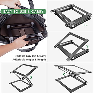 Laptop Stand Holder Adjustable Height, LOTEYIKE Aluminum Portable Laptop Riser for Desk with Foldable Hook, Multi-Angle Computer Stand for Laptop Compatible for MacBook Air/Pro, 10-17" Notebooks, Grey
