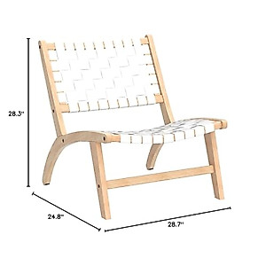 Soohow Scandinavian Cognac Woven Rattan Faux Modern Accent Living Room, Bedroom Reading Mid Century Lounge, Side Brown Indoor Boho, 29D x 24.8W x 28.3H Inch, White Leather/White Chair