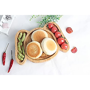 Baby Bamboo Plates with Suction Toddler Cute Dog Plates Natrual Bamboo Feeding Dishes for Kids Children (Green)