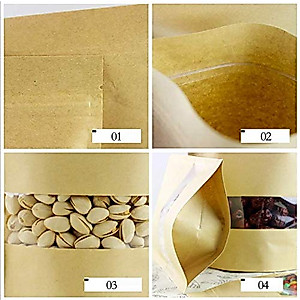 50pcs Kraft Stand Up Pouches, Zip Lock Bags, with Notch and Matte Window, 12x20 cm (4.7 x 7.8 Inch)