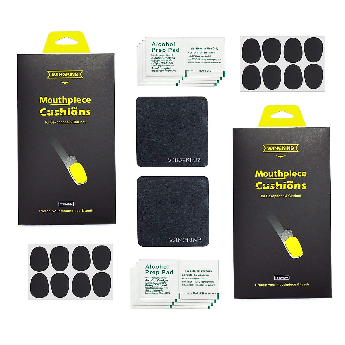 WINGKIND Alto/Tenor Saxophone & Clarinet Mouthpiece Cushions Patches Pads, 0.8mm Black (16 pieces)