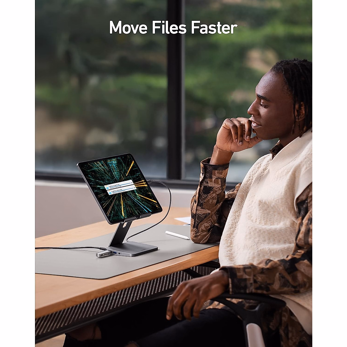 Anker , 551 USB-C Hub (8-in-1), with Foldable Tablet Stand, Dock, 4K HDMI, 2 USB-A Data Ports, for iPad Pro 5th Gen / iPad Air 5th Gen/iPad Mini 6th and Later (Silver)