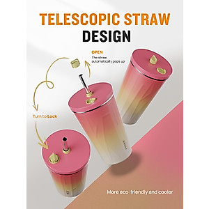 Youwoo Dazzle Stainless Steel Tumbler with Rubber metal straw Reusable Insulated Stainless Steel for Home, Travle, Office or Car,BPA-Free, simple modern tumbler, Gifts for Women Men, 20 oz Cream green