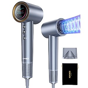 High Speed Hair Dryer with Ionic，110,000 RPM，3 Temper，LED Display，Auto Presets，No Heat Damage，50 DB Low Noise for Children，Home，Travel