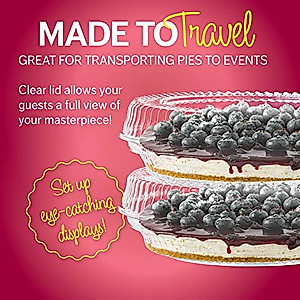 Supellectilem 10" Plastic Disposable Pie Containers with Hinged Locking Lids | 5 Round Pie Keepers/Flan Cake Containers for Transport