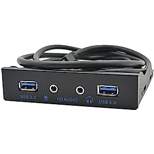 C-Zone 3.5" Floppy Bay High Speed 5 Gbps 20Pin 2 Port USB 3.0 Hub HD Audio 3.5mm Earphone Jack Mic Interface PC Front Panel Adapter