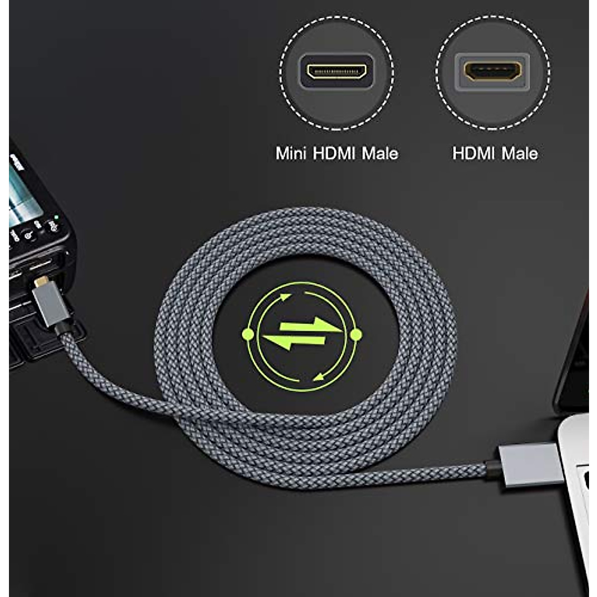 Elebase Mini HDMI to HDMI Cable 10 FT,4K 60Hz Mini HDMI Cord Compatible for DSLR Camera,Camcorder,Graphics Video Card,Laptop,Pico Projector,Raspberry Pi Zero W,Neogeo