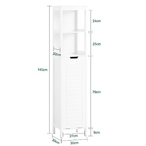 SoBuy Slim Tall Bathroom Cabinet with Removable Laundry Hamper, Laundry Cupboard Bathroom Storage Cabinet, Laundry Cabinet with Shelf, White BZR123-W