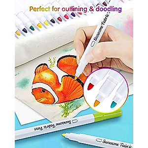 sunacme Fabric Markers Pen, 32 Colors Permanent Fabric Paint Pens Art Markers Set - Fine Tip, Child Safe & Non- Toxic for Canvas, Bags, T-Shirts, Sneakers