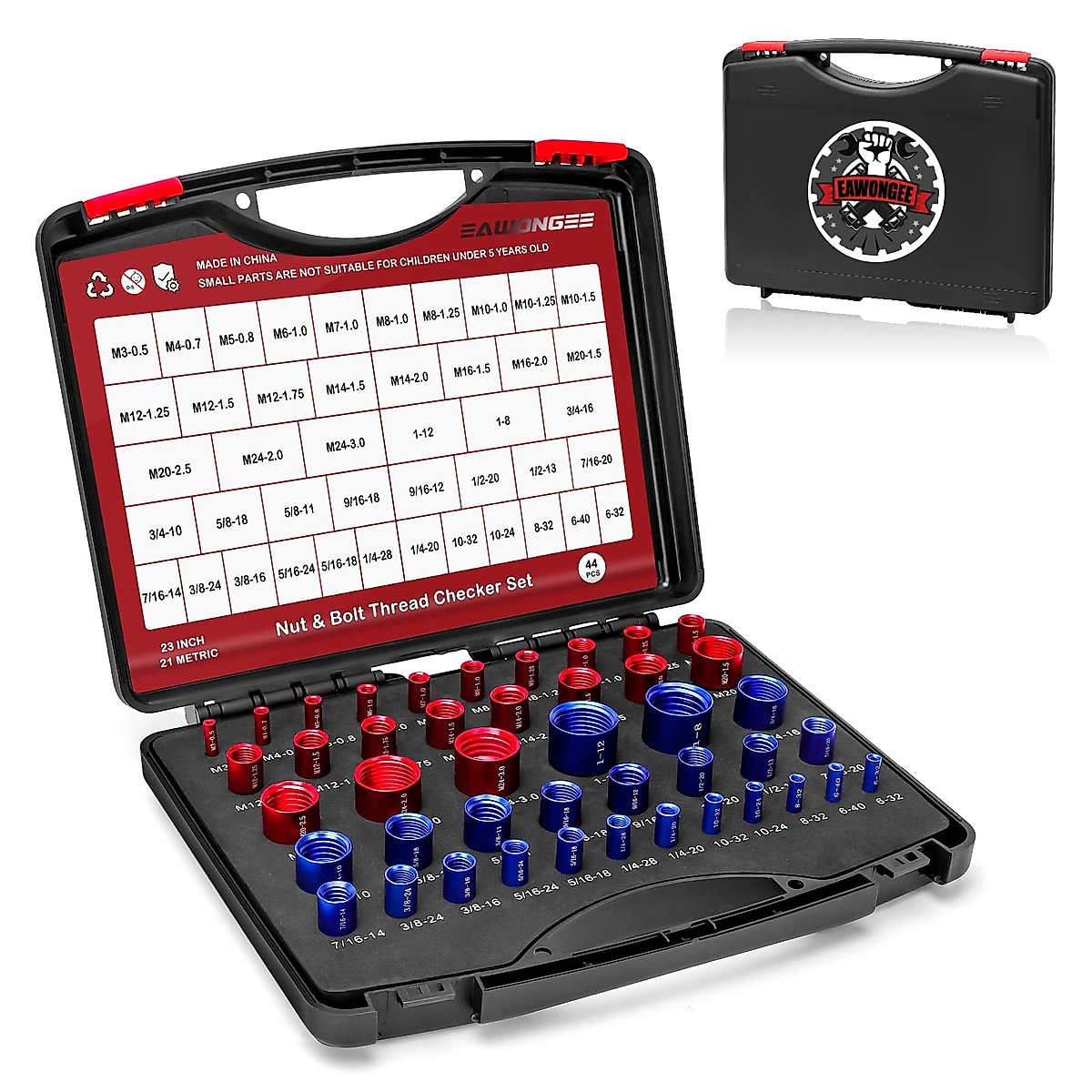 Nut and Bolt Thread Checker (Red & Blue) Nut and Bolt Size Gauge- 23 Inch & 21 Metric New Individually Assembled Thread Gauge Suitable for Detecting Fixed Bolts or Threaded Holes in Enclosed Areas