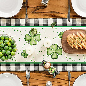 Artoid Mode Buffalo Plaid Dots Shamrocks St.Patrick's Day Table Runner, Seasonal Kitchen Dining Table Runner for Home Party Decor 13x72 Inch