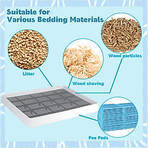 FHTONGE Extra Large Rabbit Litter Box Trainer Tray, Bunny Potty Training Litter Box for Cage,Rectangular Rabbits Litter Pan Pet Toilet with Grid for Squirrel Guinea Pig Rat Chinchilla Hedgehog Hamster