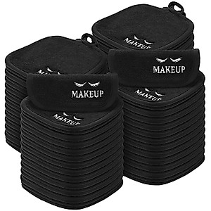 Queekay 48 Pcs Makeup Remover Cloths Reusable Washable Makeup Remover Pads Soft Microfiber Facial Cloths Makeup Towels Holiday Gift for Women, 5 x 5 Inch(Black)