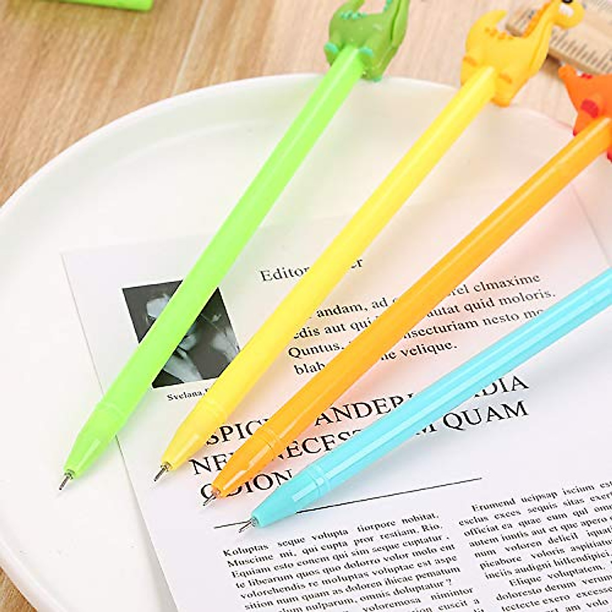 Chris.W 12 Pcs Cute Cartoon Dinosaur Rollerball Gel Pens Set, 0.5mm Fine Point Writing Pens for Boys Students, Black Ink, Dino Themed Party Favors