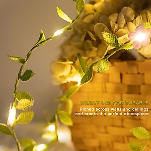 Vigdur 2 Packs Vine Lights - Tiny Leaf Ivy String Lights with 48 Cherry Blossom Lights Battery Powered Waterproof Fairy Light Indoor Outdoor for Bedroom Party Garden Wall Décor St. Patrick's Day